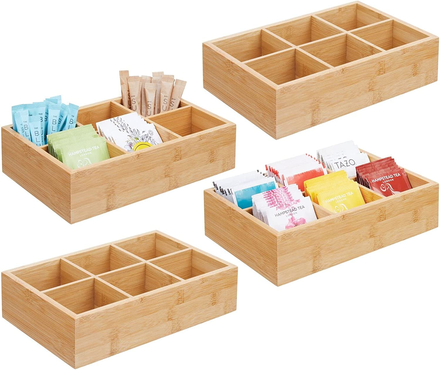 Bamboo Tea & Food Storage Organizer Container Box - Wooden Holder Case ...