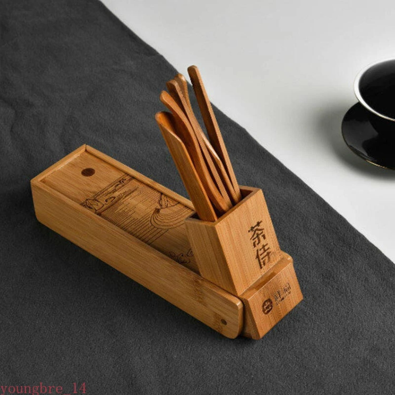 Bamboo Tea Set Gongfu Tea Ceremony Brewing Kit with Storage Canister ...