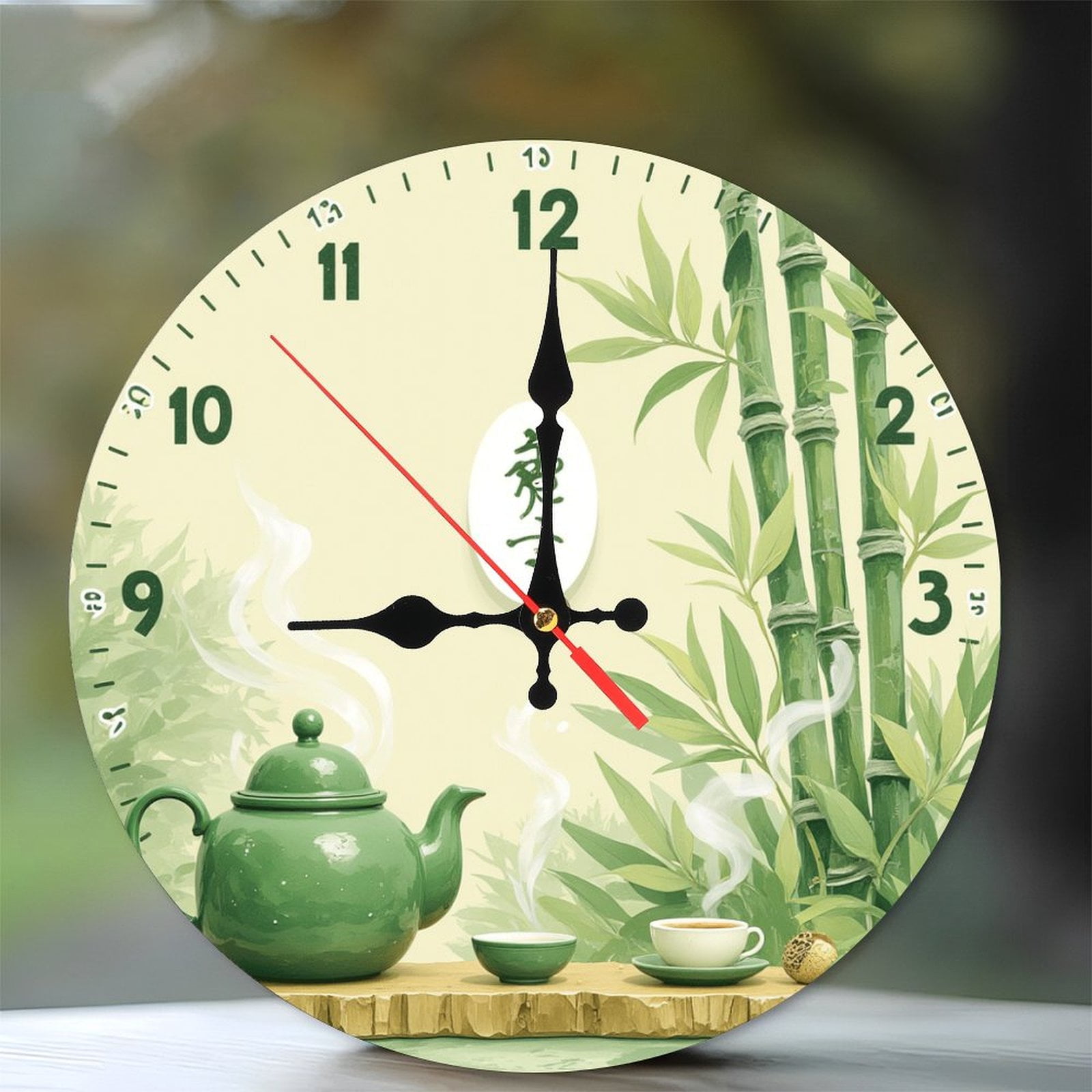 Bamboo Teapot Clock Wall Decor Zen Garden 10-Inch Silent Wooden Wall ...