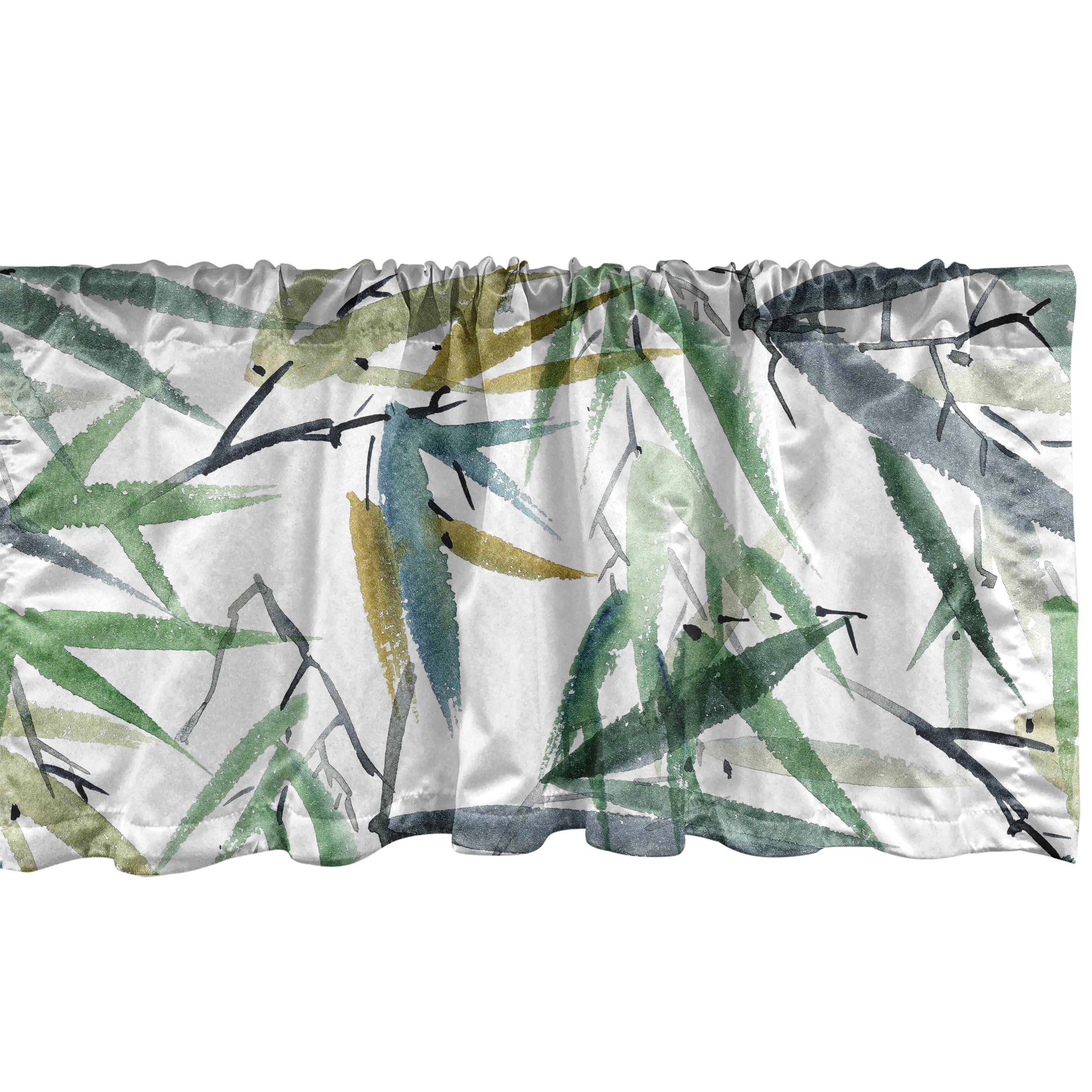 Bamboo Theme Window Valance, Watercolor Tree Leaves Simplistic ...