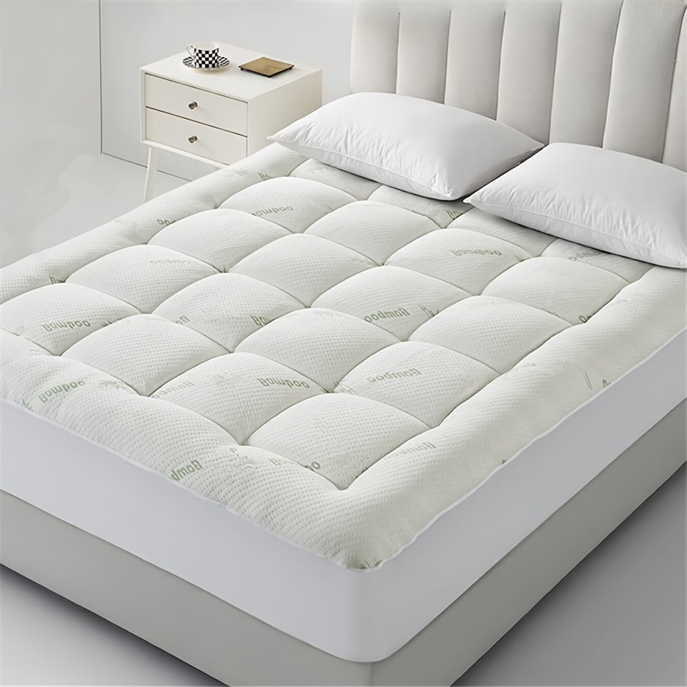Bamboo Thick Mattress Topper, Breathable Bamboo Fiber & Microfiber Fill ...