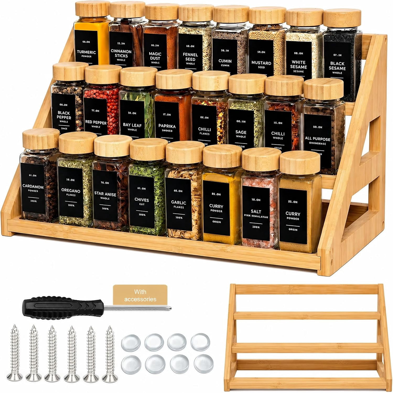 Bamboo Tier Spice Rack Organizer: 17.5 Inch Wide Kitchen Cabinet ...