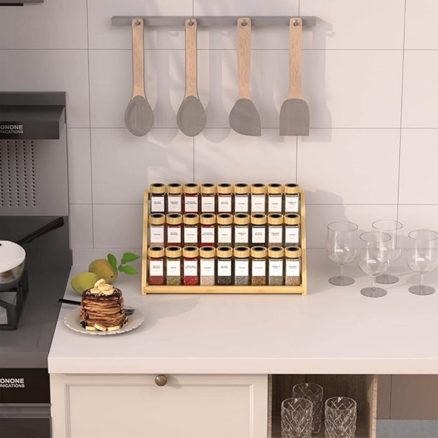 Bamboo Tiered Spice Rack, for Countertop Spice Organizer for Pantry ...