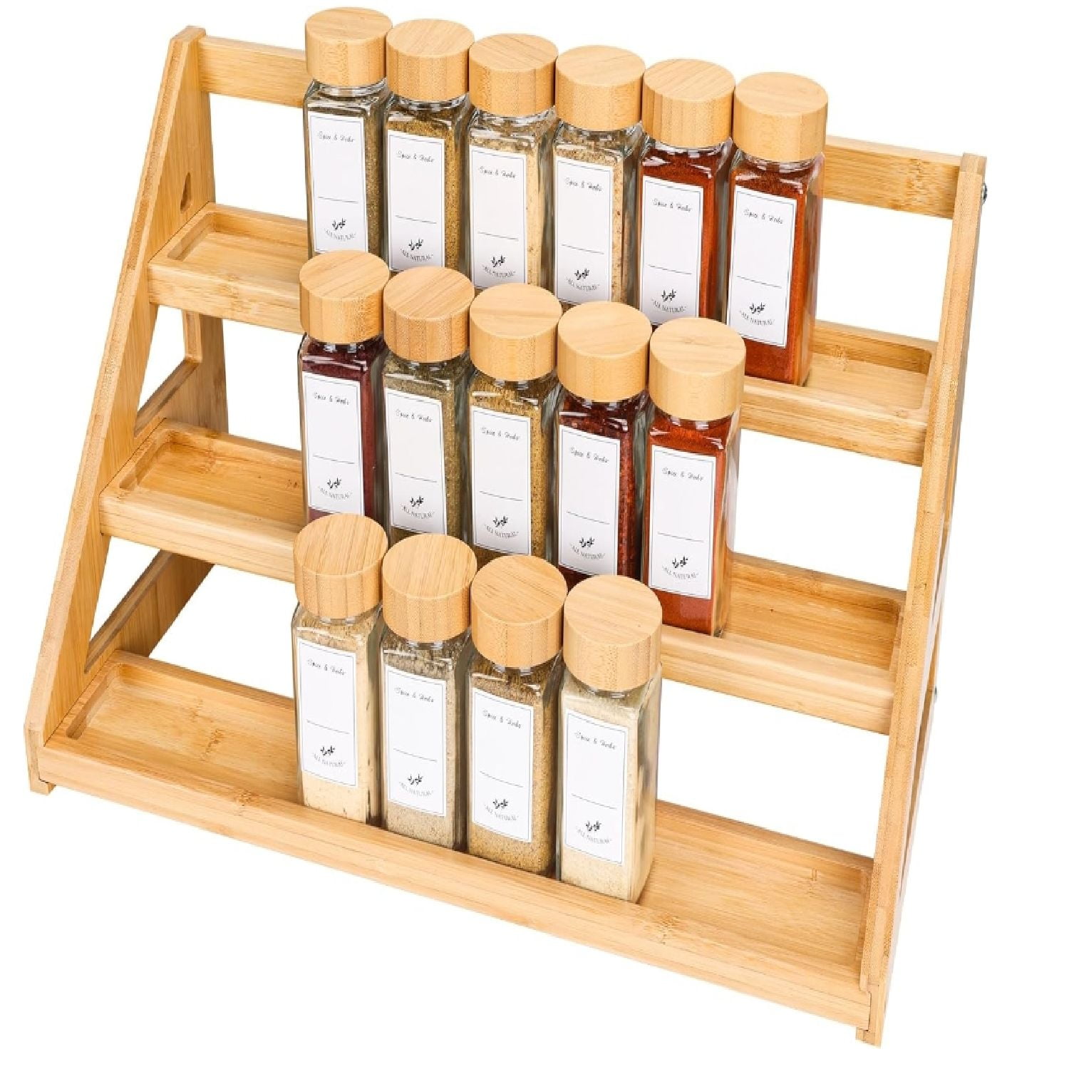 Bamboo Tiered Spice Rack, for Countertop Spice Organizer for Pantry ...