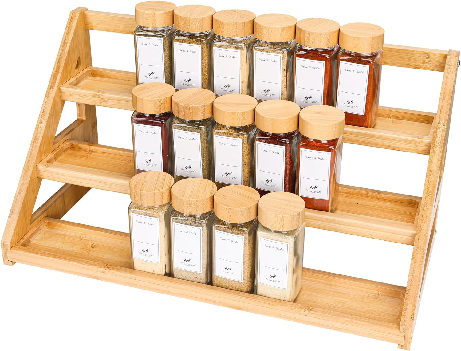 Bamboo Tiered Spice Rack, for Countertop Spice Organizer for Pantry ...