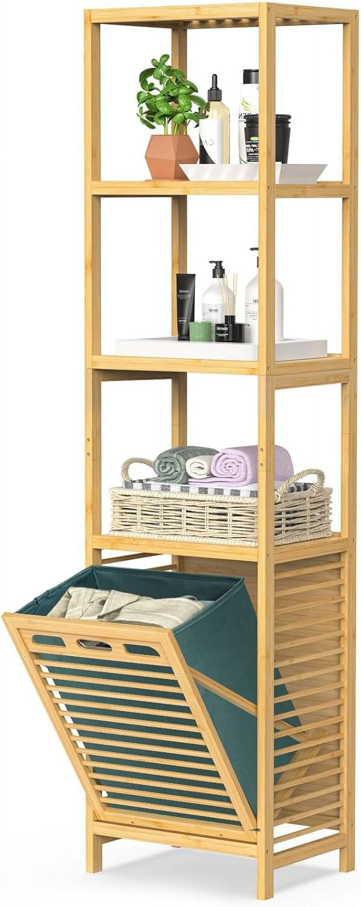 Bamboo Tilt Out Laundry Hamper, 4-Tier Tilt Out Hamper for Laundry with ...