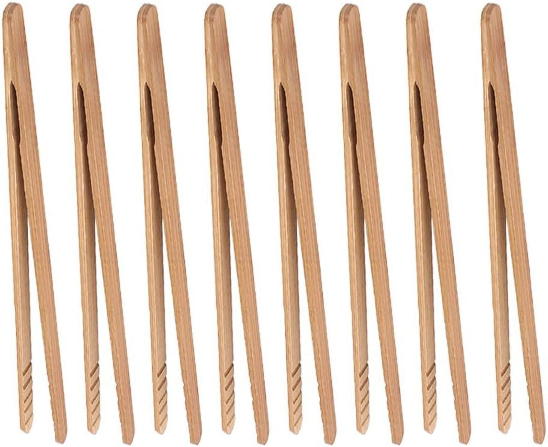 Bamboo Toast Tongs, 7 Inches Mini Wood Cooking Tong with Anti-slip ...