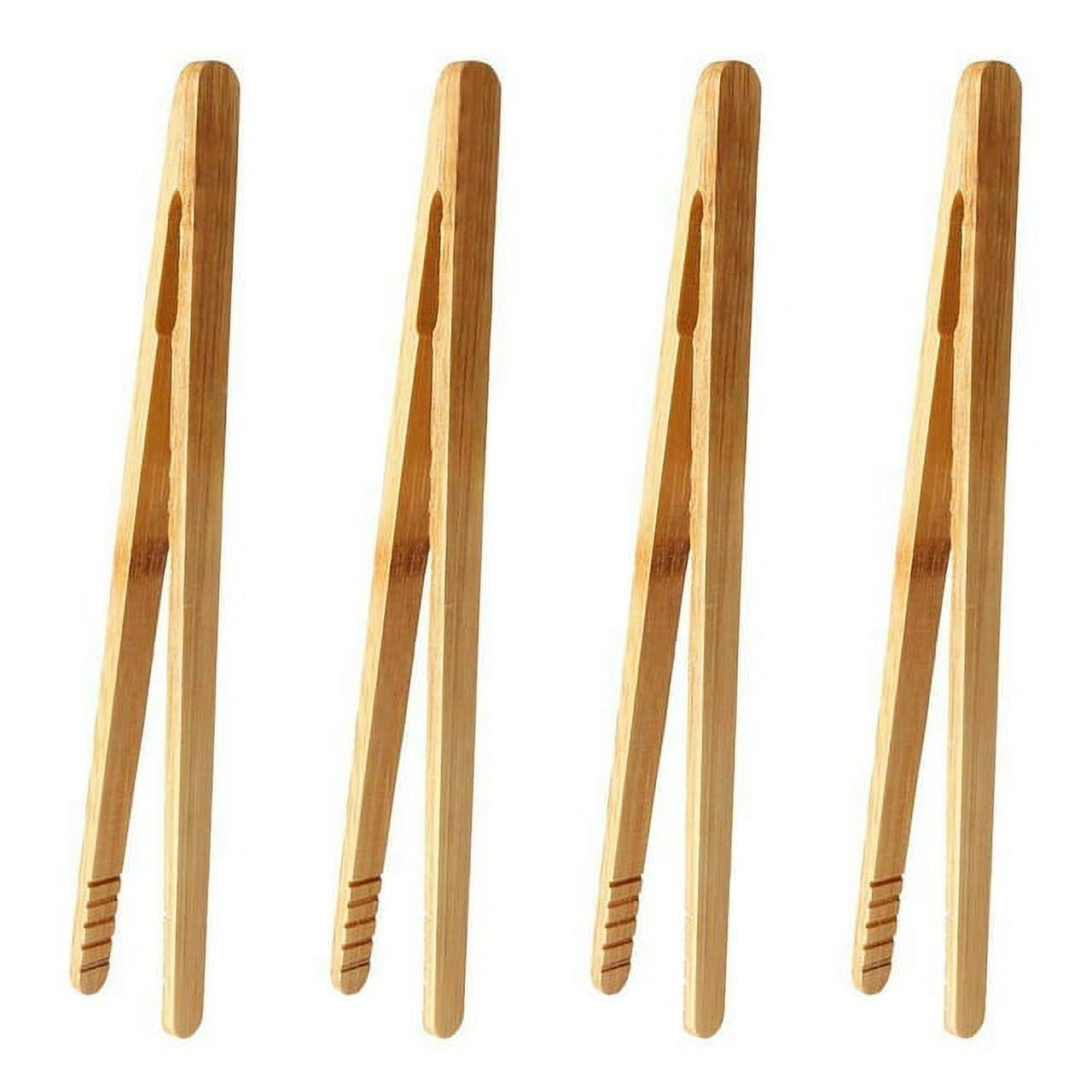 Bamboo Toast Tongs, 7 Inches Mini Wood Cooking Tong with Anti-slip ...