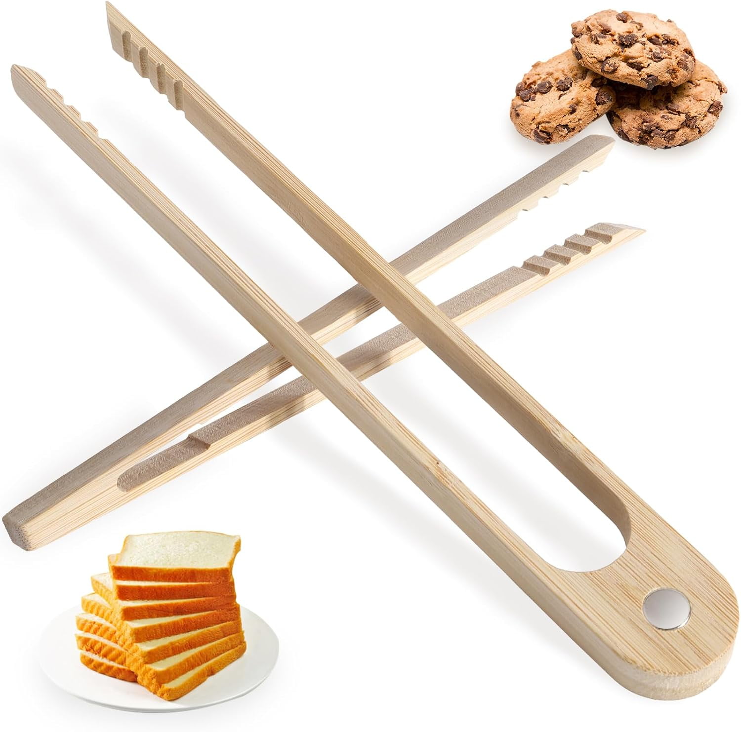 Bamboo Toaster Tongs & Toast Tongs for Cooking - 8.6" Magnetic + 7.1 ...