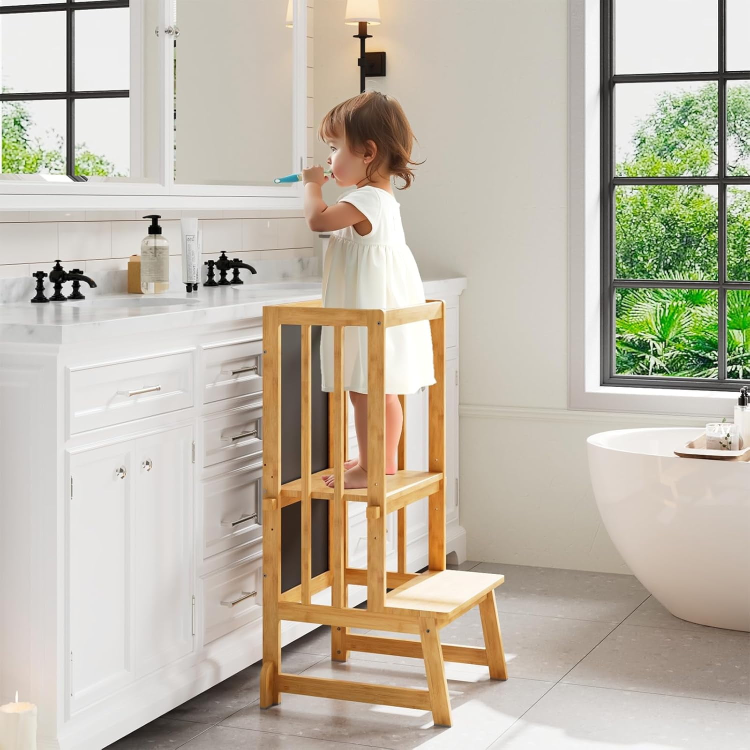 Bamboo Toddler Tower, Toddler Kitchen Step Stool, Kids Learning ...