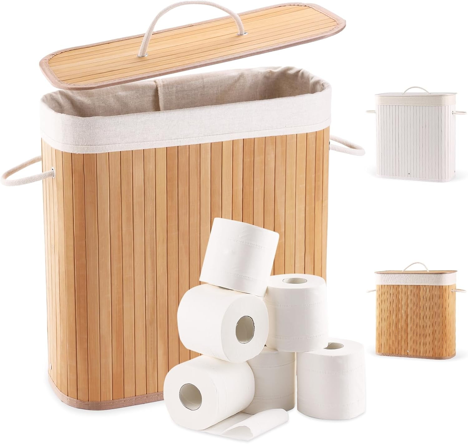 Bamboo Toilet Paper Basket, 8 Gallons (30L), Sturdy Toilet Paper ...