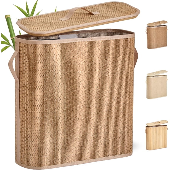 Bamboo Toilet Paper Storage Basket with Lid & Handle - 32L Large ...