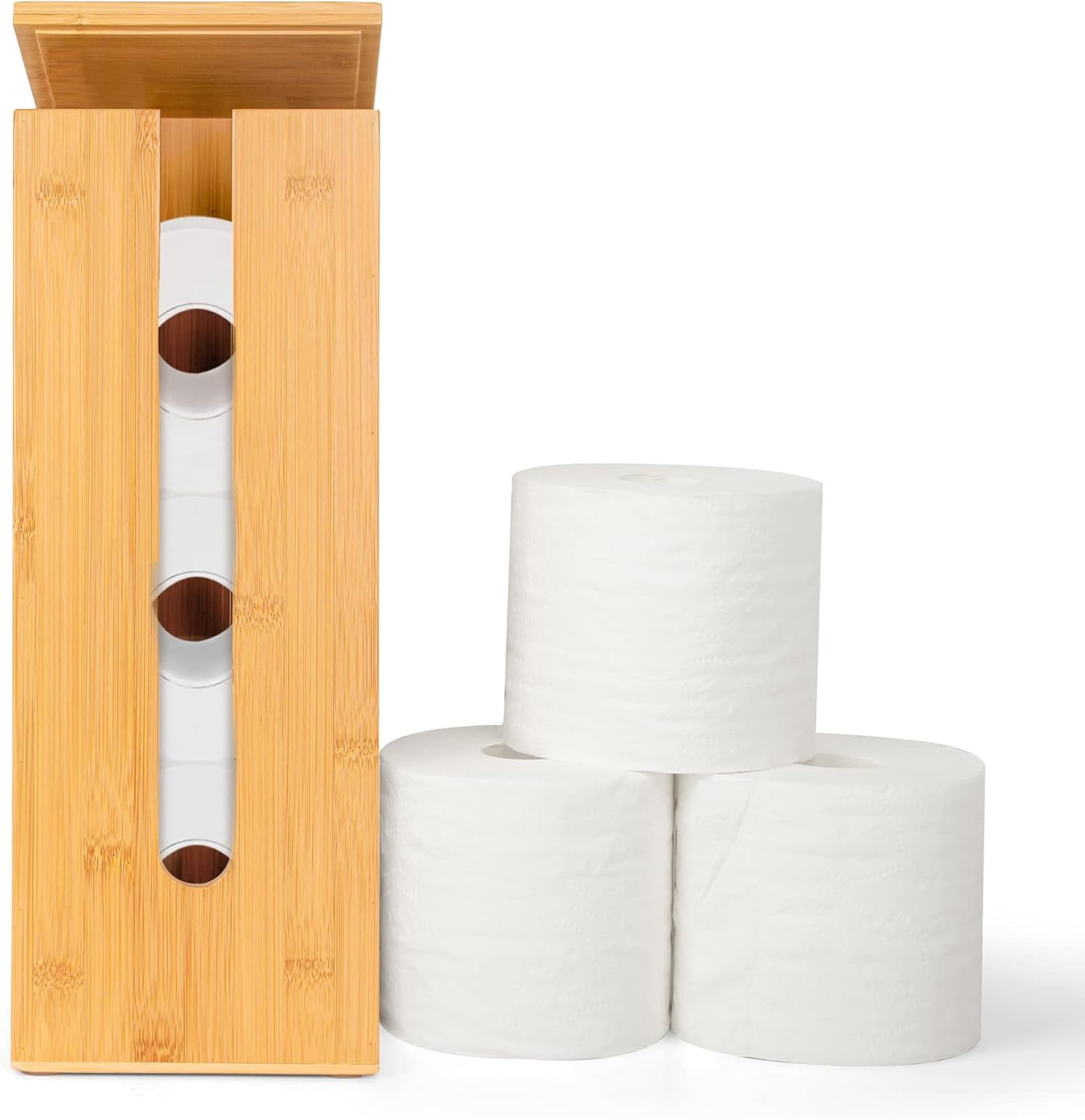 Bamboo Toilet Paper Storage Stand – 3-Roll Square Free-Standing ...
