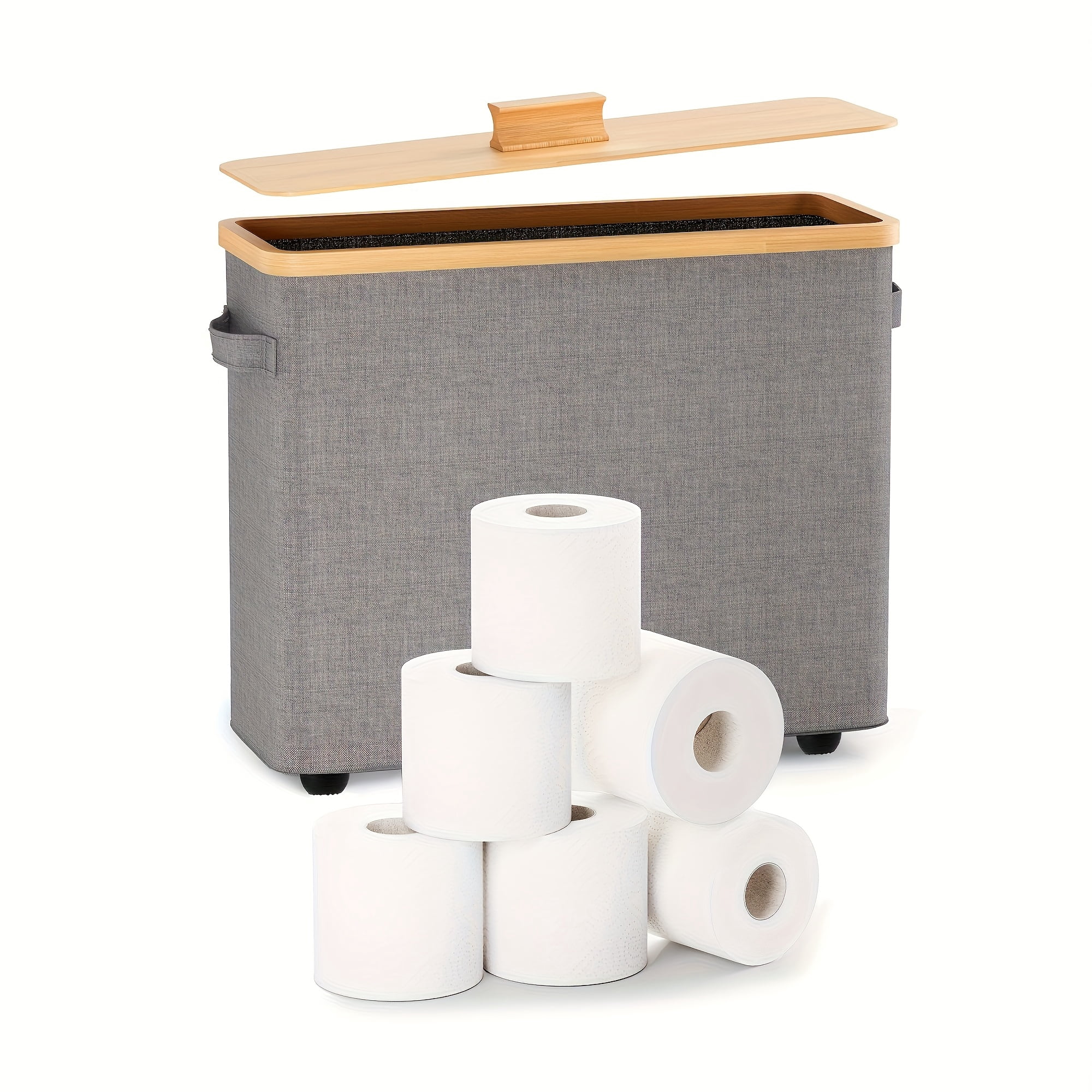 Bamboo Toilet Paper Storage Stand with Lid, Floor Standing Organizer ...