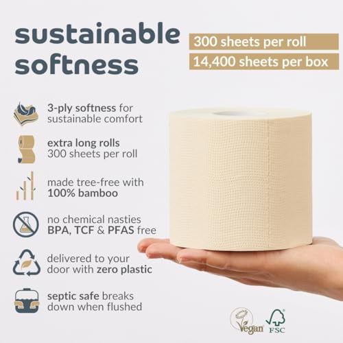 Bamboo Toilet Roll 24 Pack | Unbleached Toilet Paper 3 ply, 300 Sheets ...