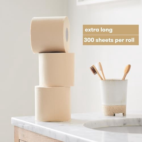 Bamboo Toilet Roll 24 Pack | Unbleached Toilet Paper 3 ply, 300 Sheets ...
