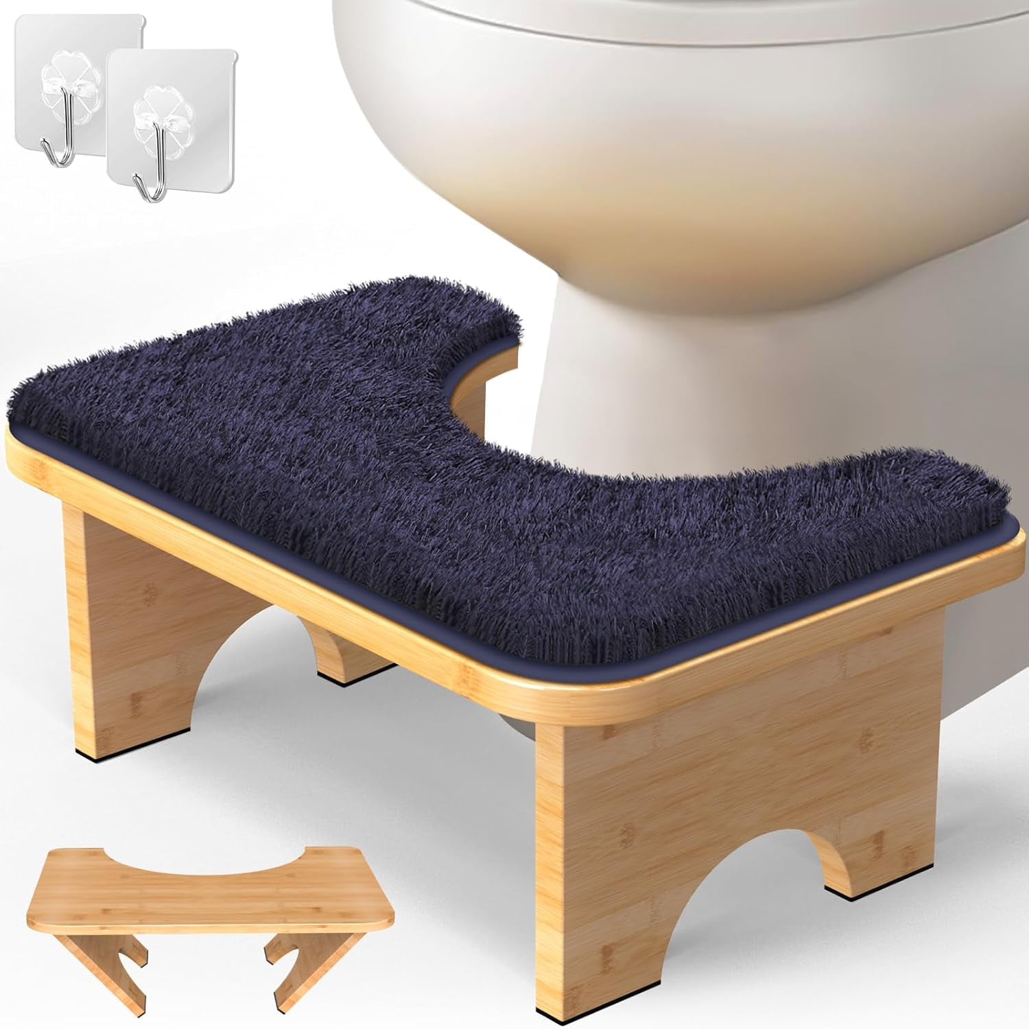 Bamboo Toilet Stool, 7” Foldable Potty Poop Bathroom Stool with Extra ...