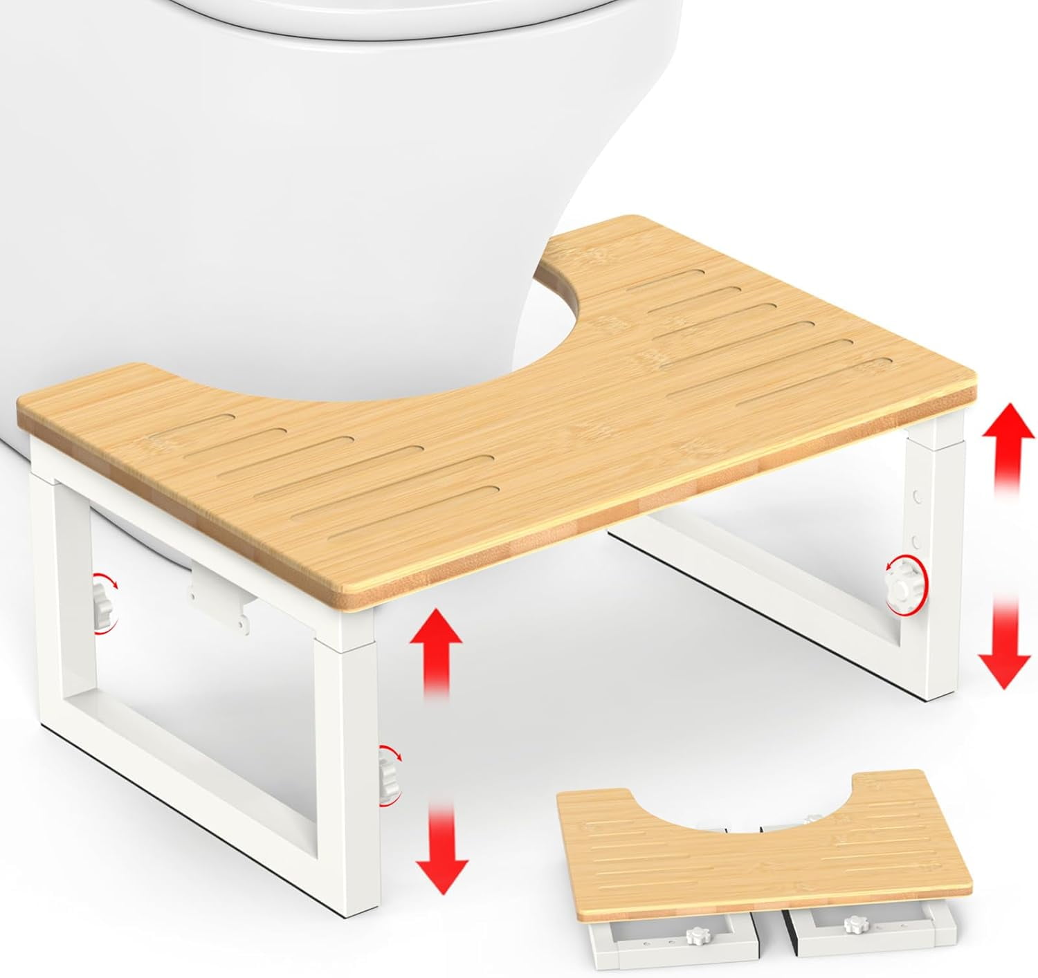 Bamboo Toilet Stool for Adults, 7 in, 8 in, 9 in Adjustable Height ...