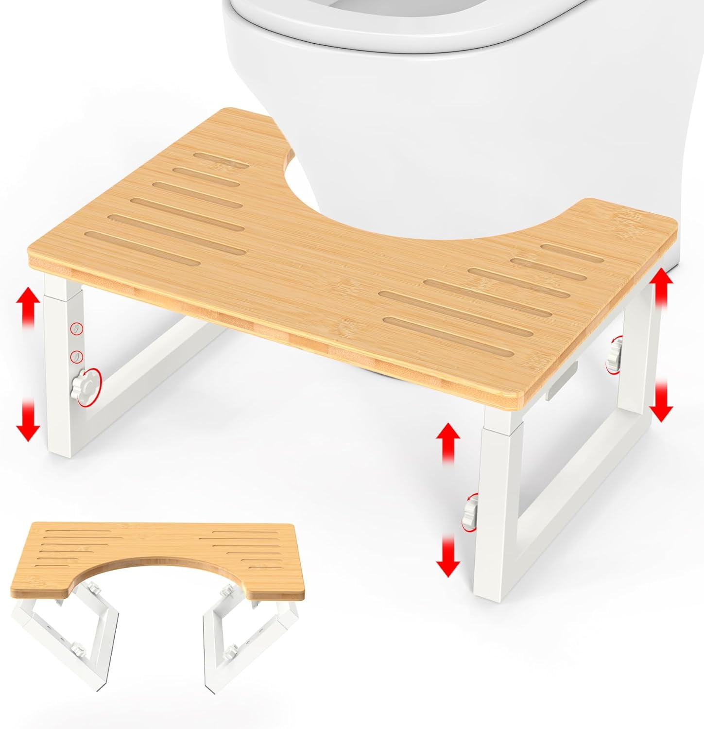 Bamboo Toilet Stool Foldable, 7 In, 8 in or 9 in Adjustable Height ...