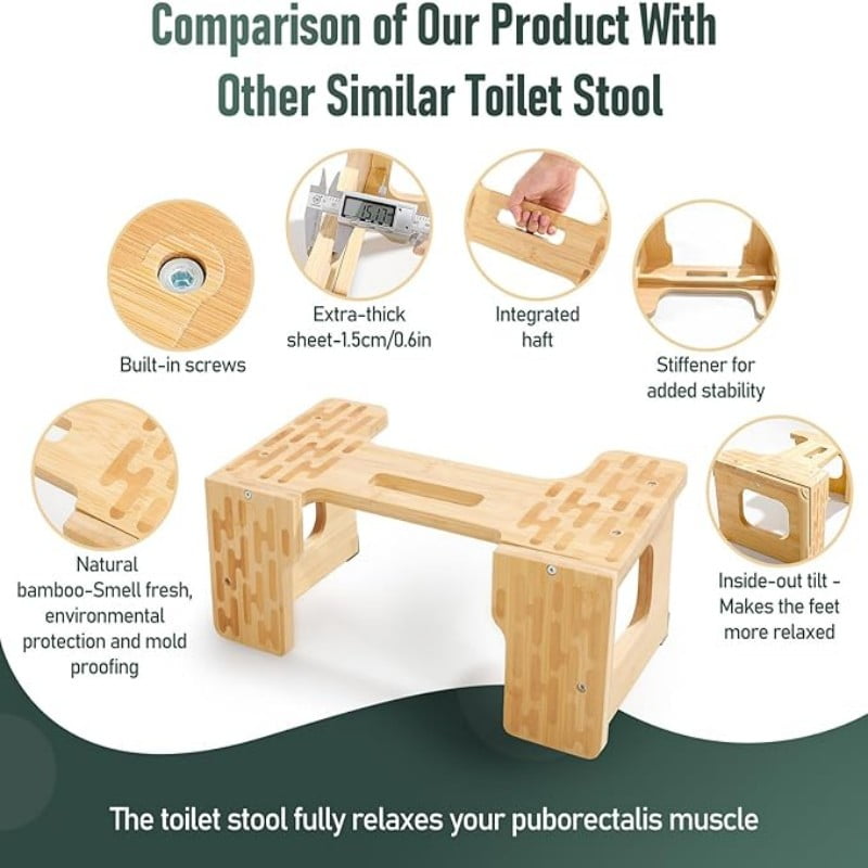 Bamboo Toilet Stool Reversible, 7 inches 9 inches Height Adjustment ...