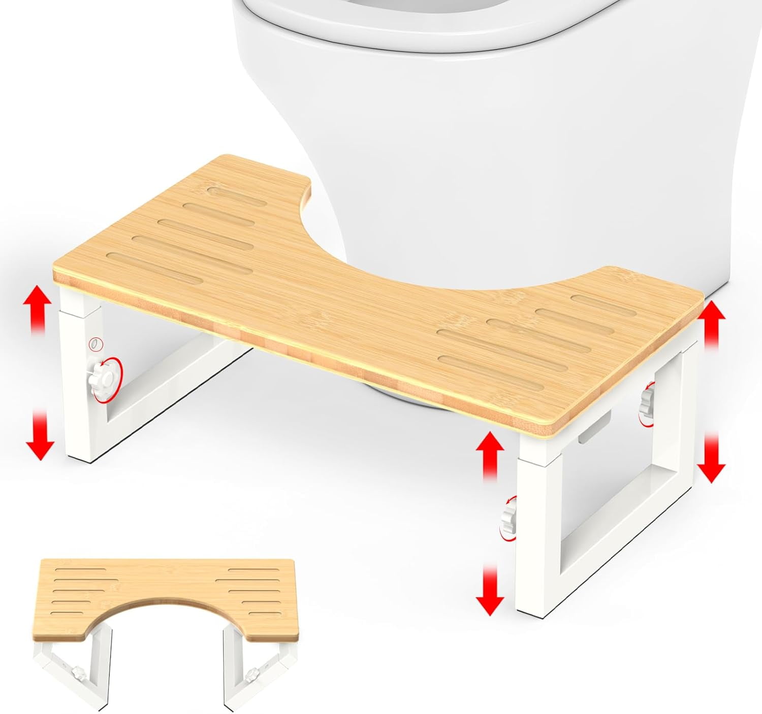 Bamboo Toilet Stool Squat for Adults, Adjustable Height 6 in & 7 in ...