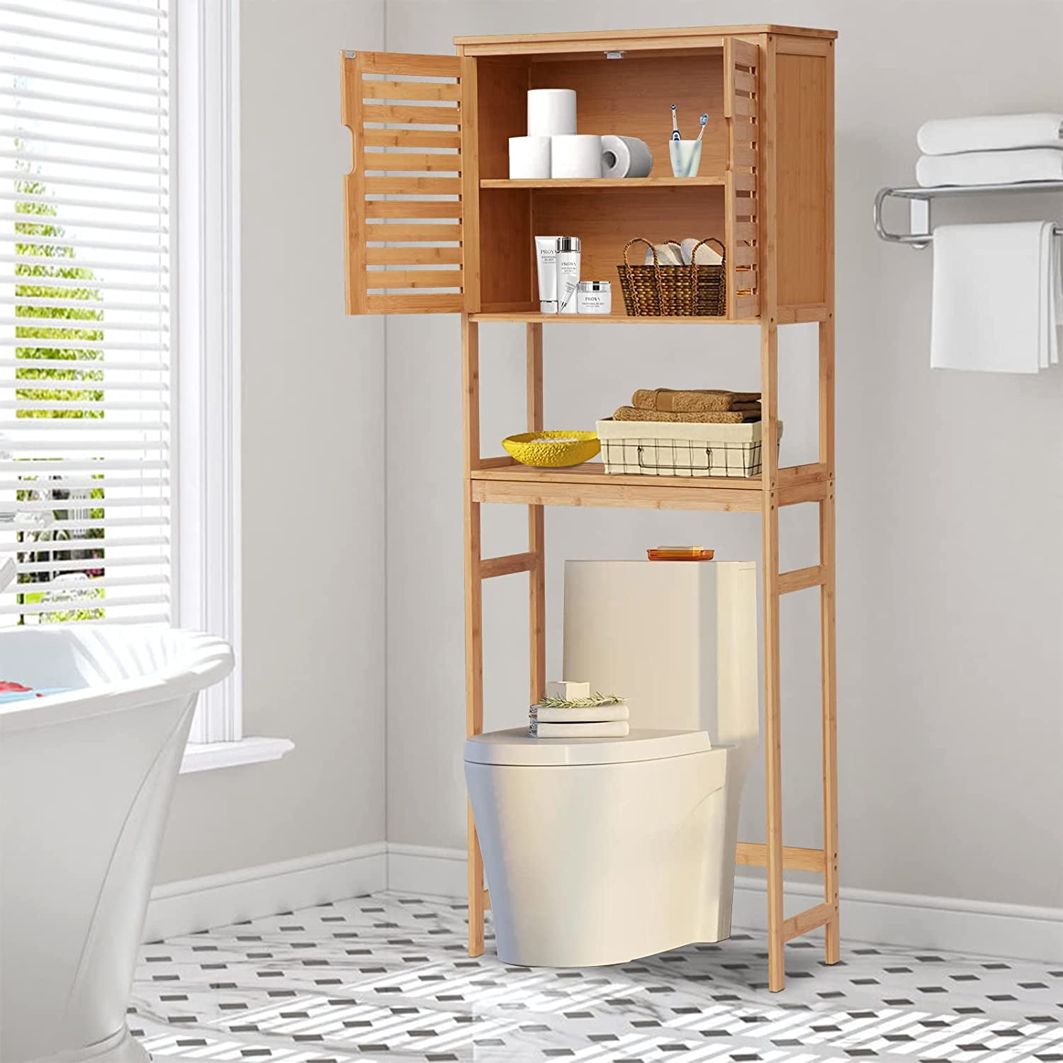 Bamboo Over The Toilet Storage - Bathroom Storage Cabinet with ...