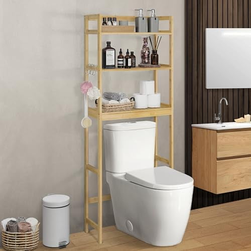 Bamboo Over The Toilet Storage, Behind Toilet Bathroom Shelf Rack with ...