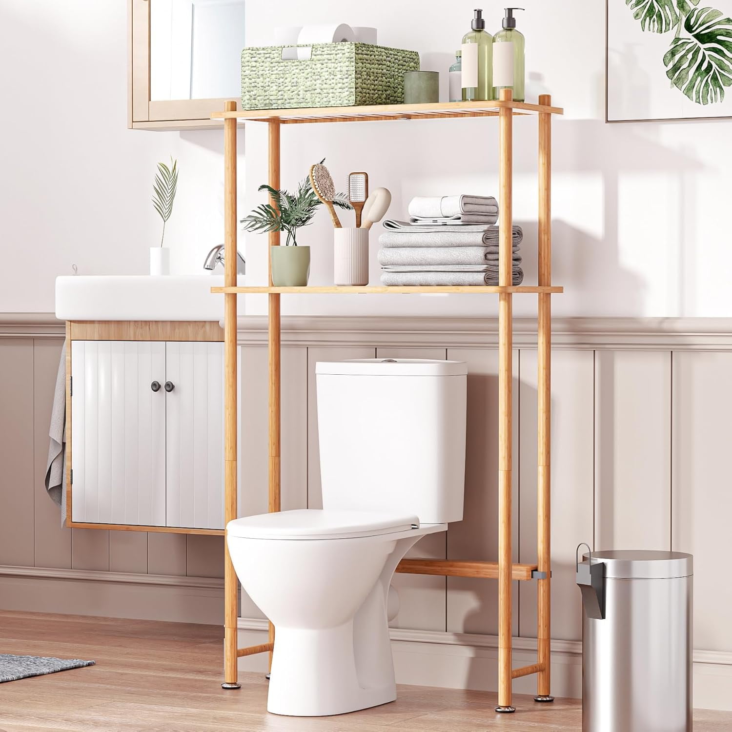 Bamboo Over The Toilet Storage Shelf, 2-Tier Over Toilet Organizer Rack ...
