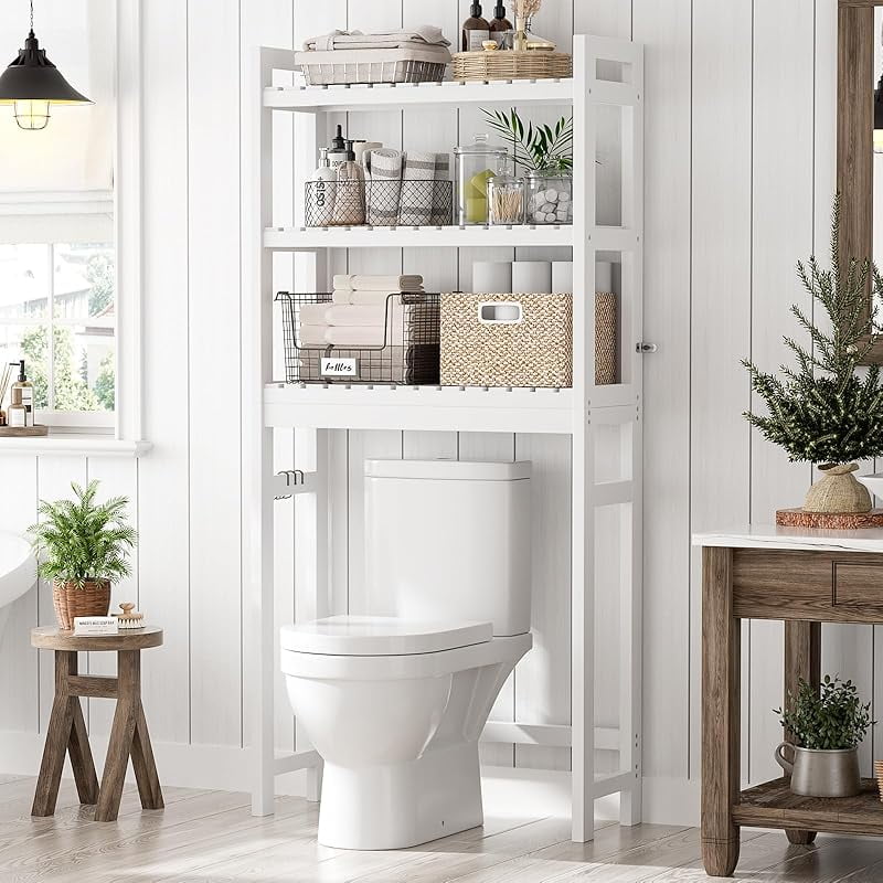 Bamboo Over The Toilet Storage Shelf, Freestanding Above-Toilet-Storage ...