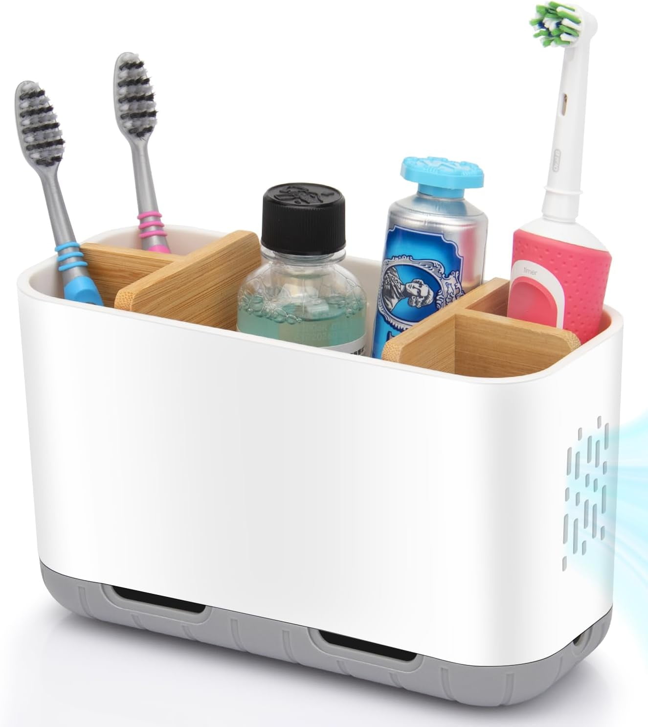 Bamboo Toothbrush Holder with Drainage, Bathroom Countertop Organizer ...