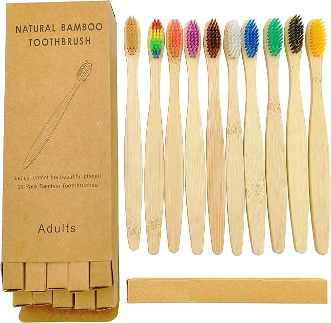 Bamboo Toothbrushes (10 Pack) | BPA Free Soft Bristles Tooth Brush, Eco ...