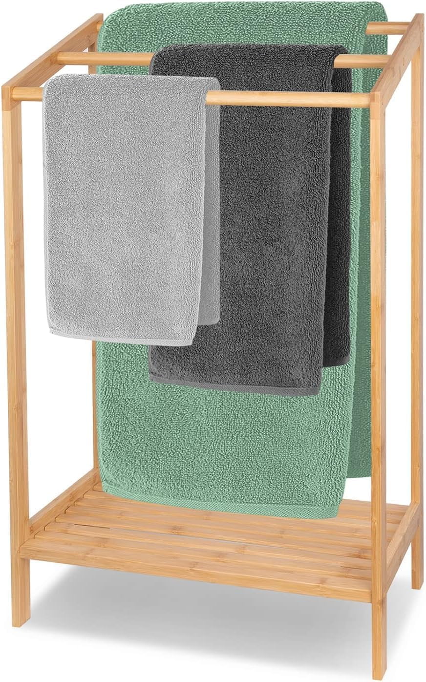 Bamboo Towel Rack for Bathroom, 3 Tier Floor Freestanding Towel Holder ...