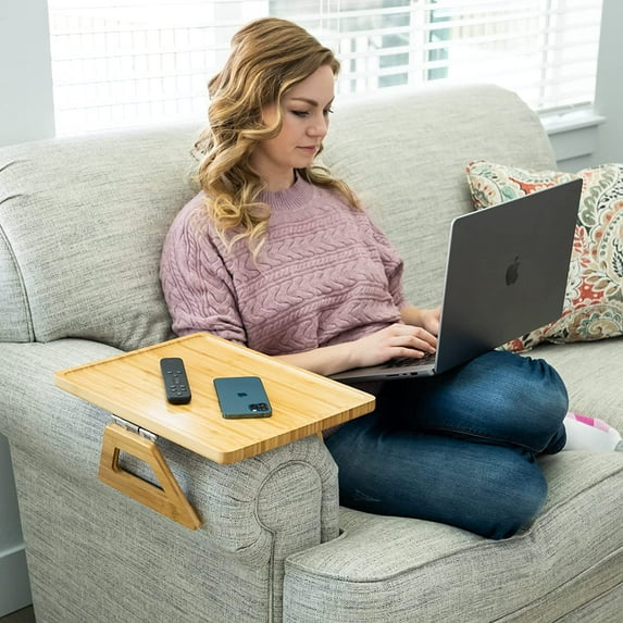 Bamboo Trayble Couch Arm Table, Clip On Tray Sofa Table for Couches ...