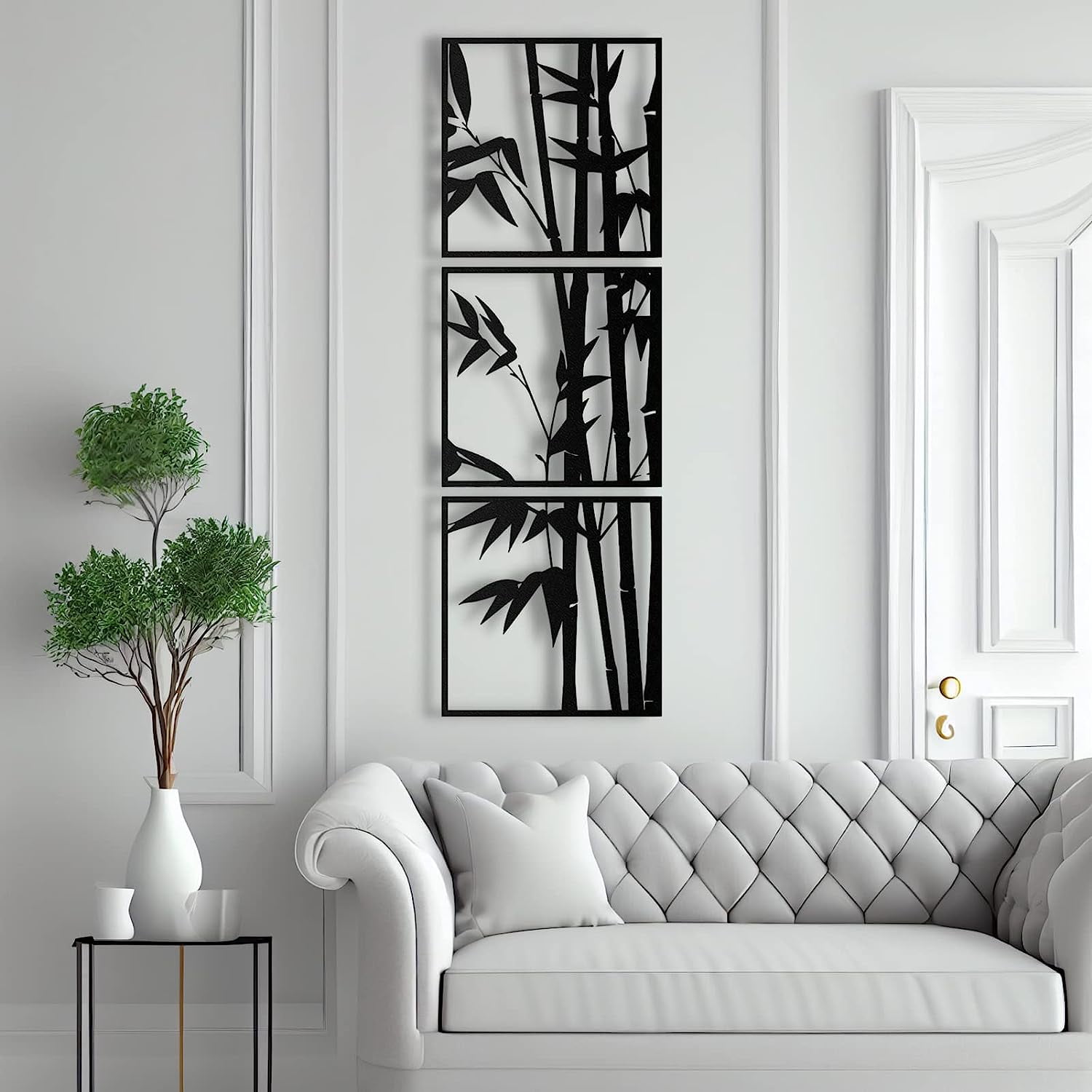Bamboo Tree Vertical Wall Art Set, Large Metal Wall Art, 3 Panels Metal ...