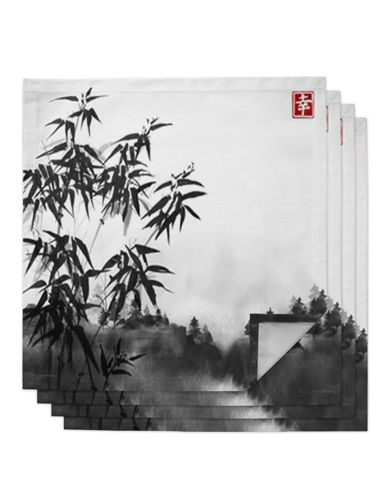Bamboo Trees And Forest In Fog Hand Drawn Square Napkins For Party ...