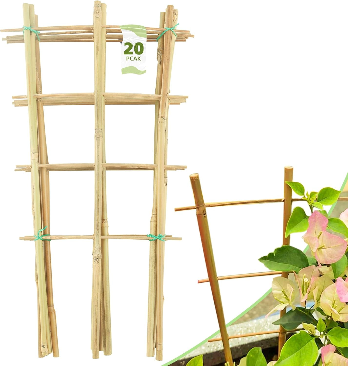 Bamboo Trellis for Climbing Plants 20 Pack, 16 Inch Garden Ladder ...