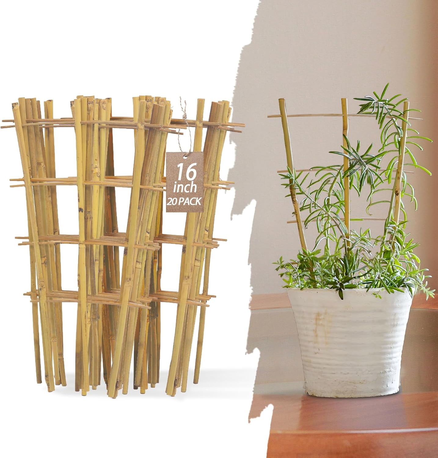 Bamboo Trellis for Climbing Plants 20 Pack, 16 Inch Garden Ladder ...