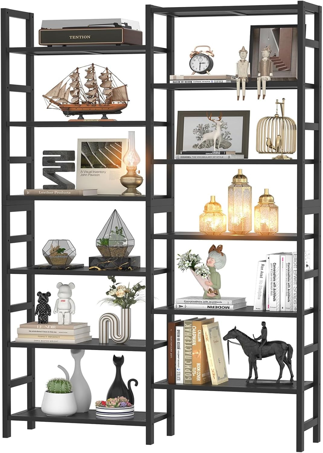 Bamboo Triple Wide Shallow Bookshelves and Bookcases 6-Tier 6ft Tall ...