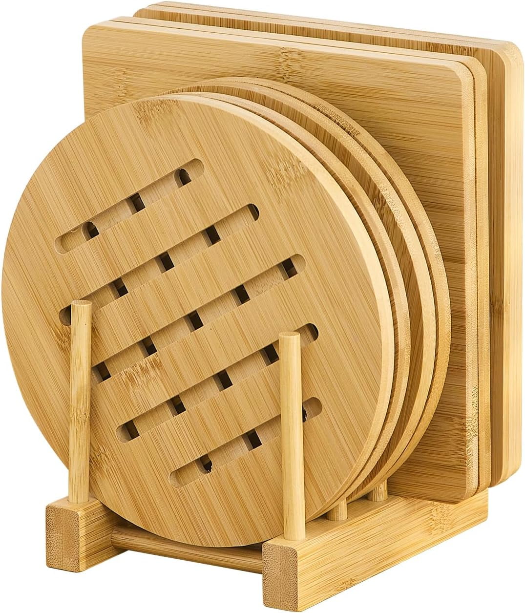 Bamboo Trivet with Stand -Heat Resistant Pot Holders for Kitchen,Multi ...