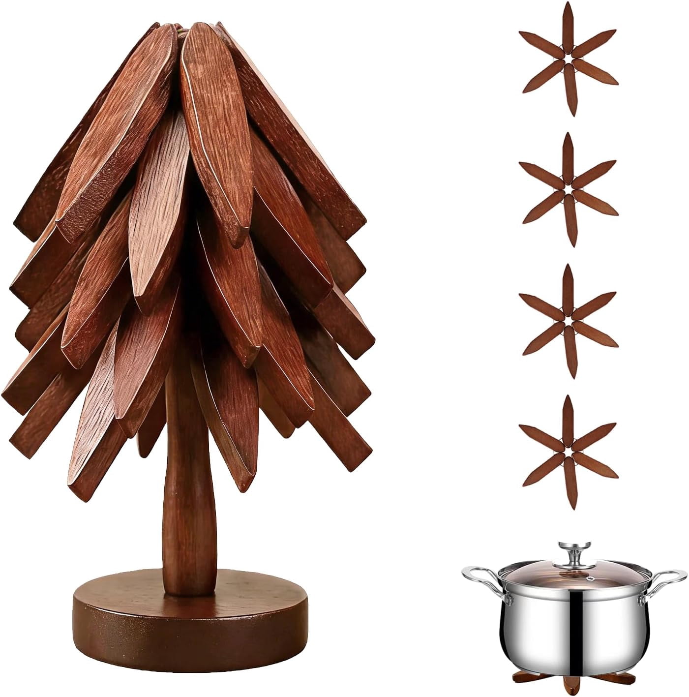 Bamboo Trivets for Hot Dishes, Tree Shape Trivet Set, 5 Bamboo + 1 ...
