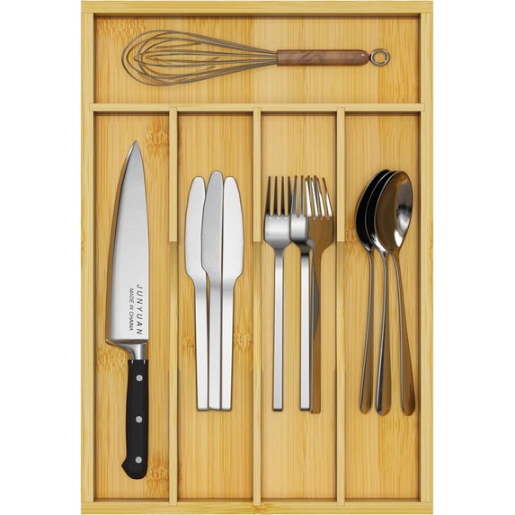 Bamboo Utensil Organizer for Kitchen Drawers, Utensil Tray and Cutlery ...