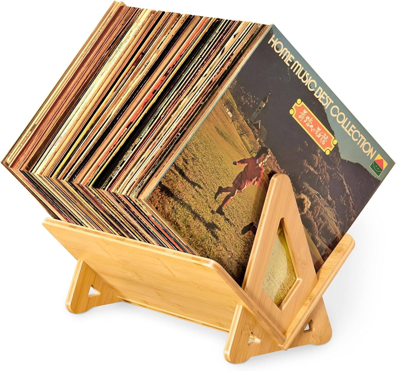 Bamboo Vinyl Record Holder 80-100 LP Record Stand, Quick Assembly ...