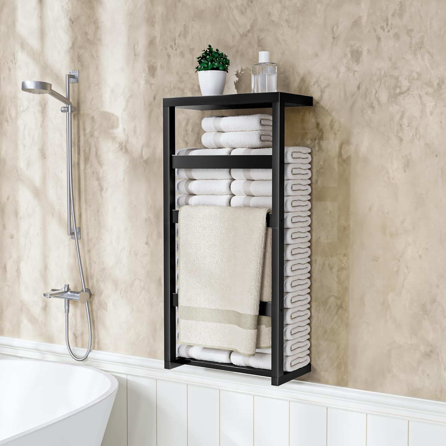 Bamboo Wall Blanket Ladder, 4-Tier Towel Rack with Anti-Slip Design for ...