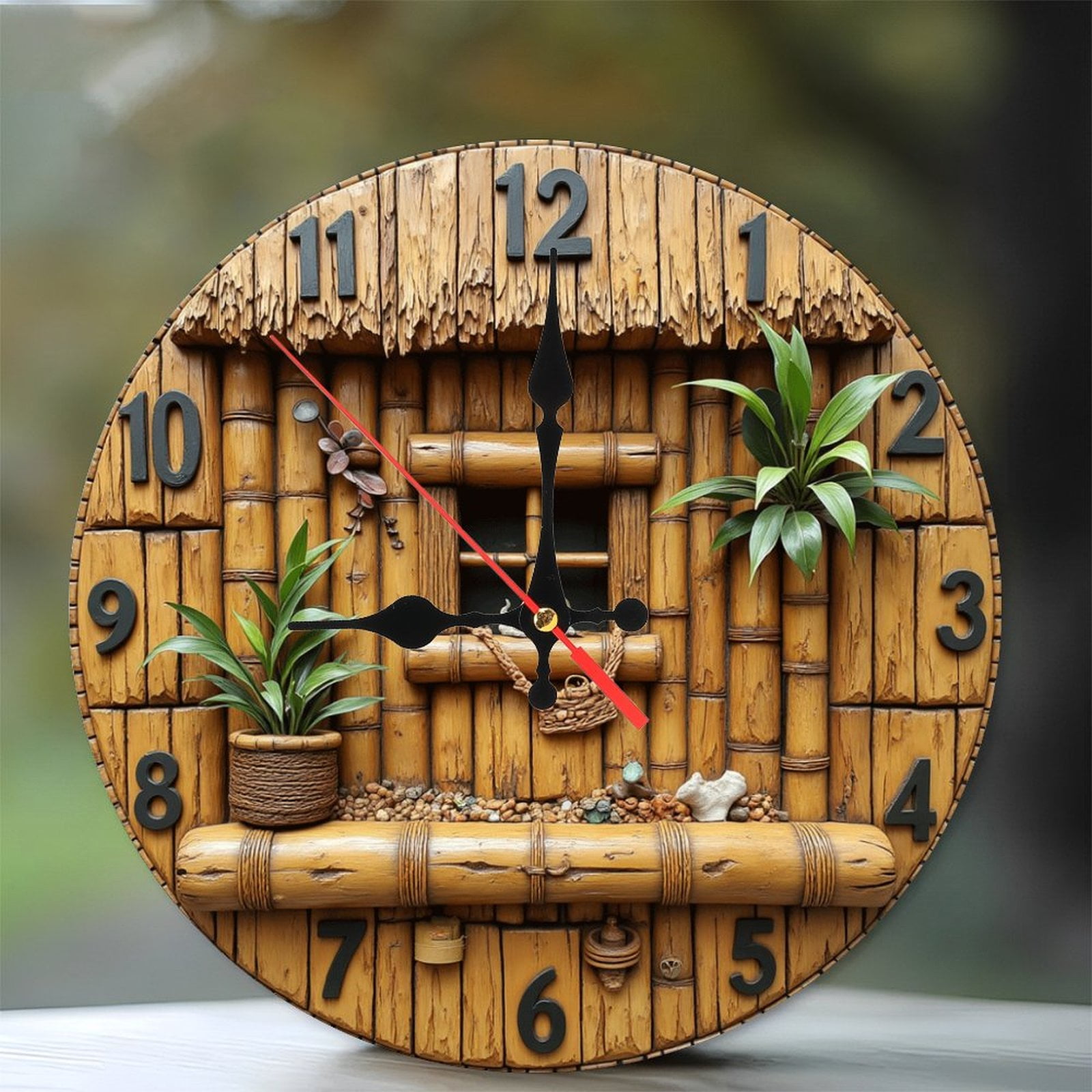 Bamboo Wall Clock， Rustic Decor， Farmhouse Style， Unique Gift 10-Inch ...