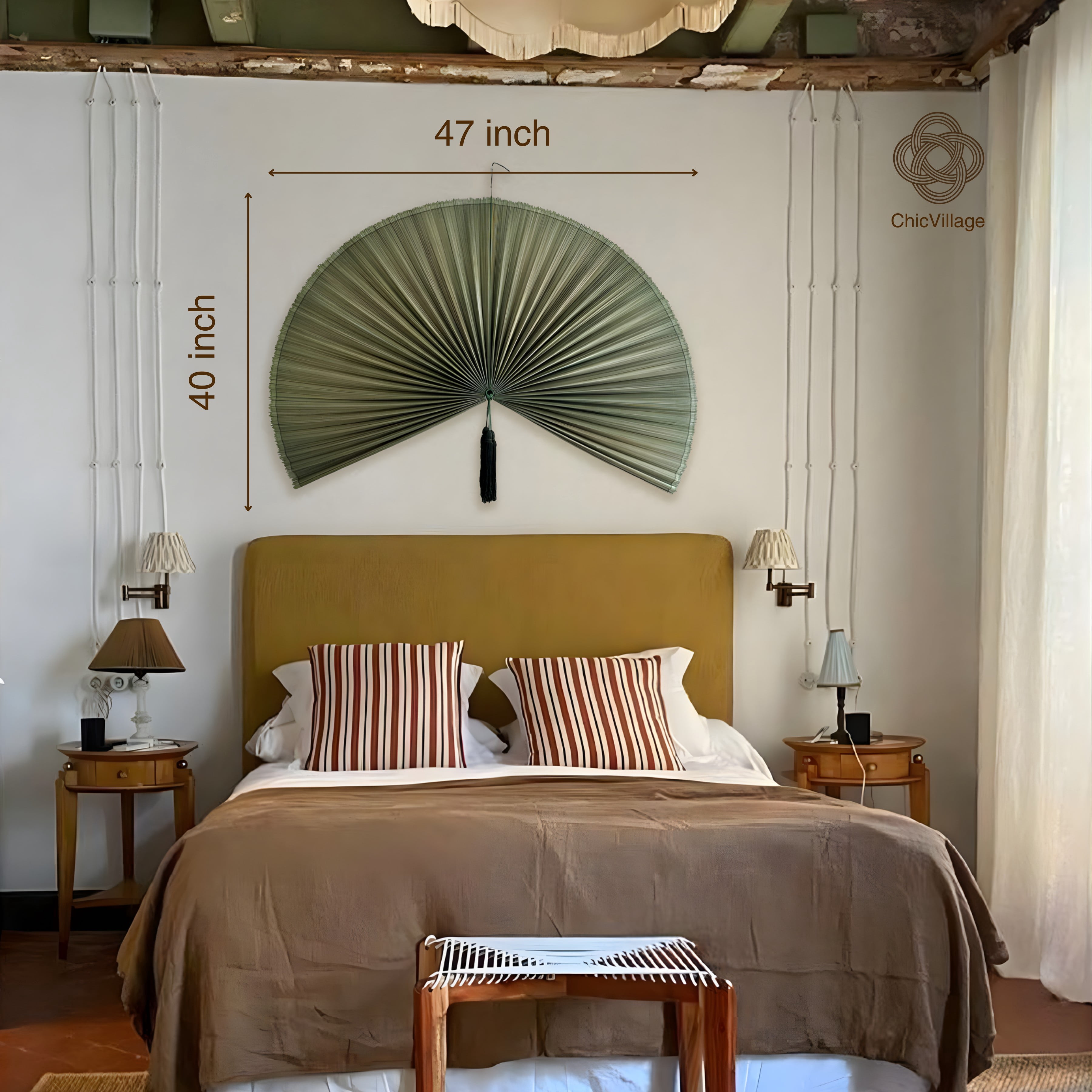 Bamboo Wall Fan Decor in Green, Headboard Wall Fan, Large Bamboo Fan ...