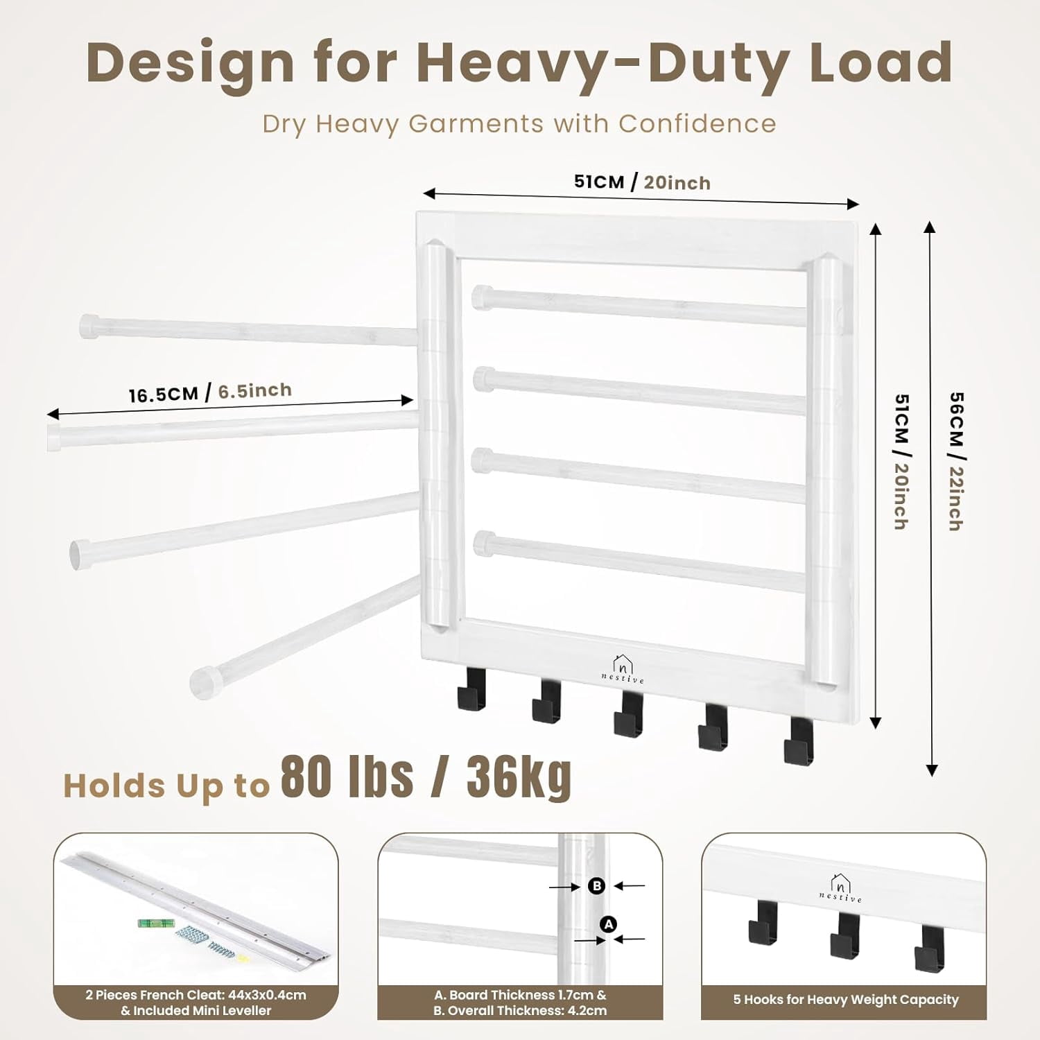 Bamboo Wall Mount Drying Rack for Laundry – Collapsible Foldable ...