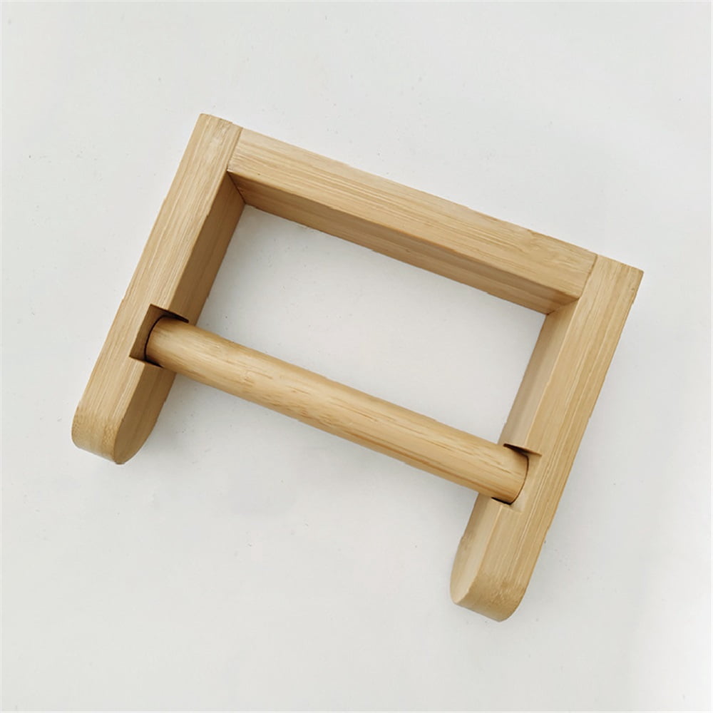 Bamboo Wall-Mounted Toilet Paper Holder Self-Adhesive or Screw Toilet ...