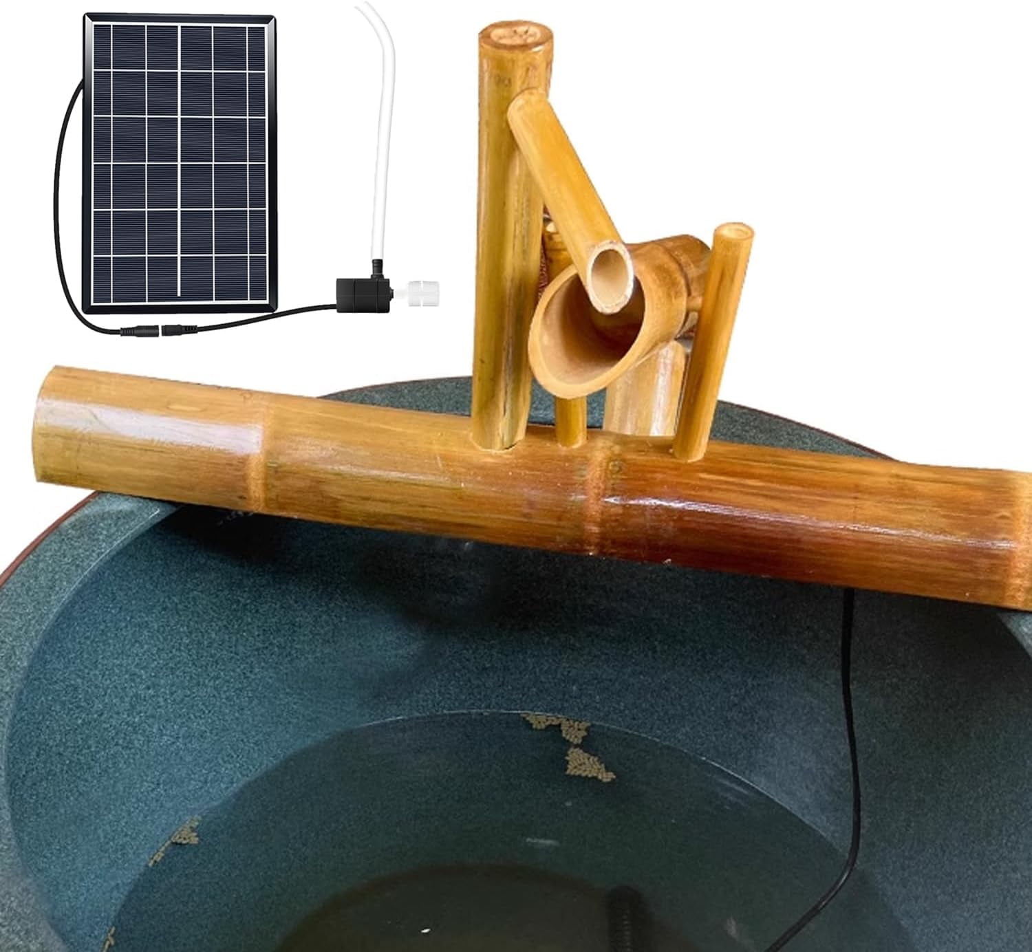 Bamboo Water Fountain with Pump, All Natural Solar Bamboo Outdoor Water ...
