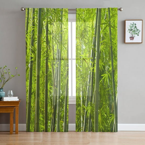 Bamboo Watercolor Painting Plant Art Tulle Curtains for Living Room ...