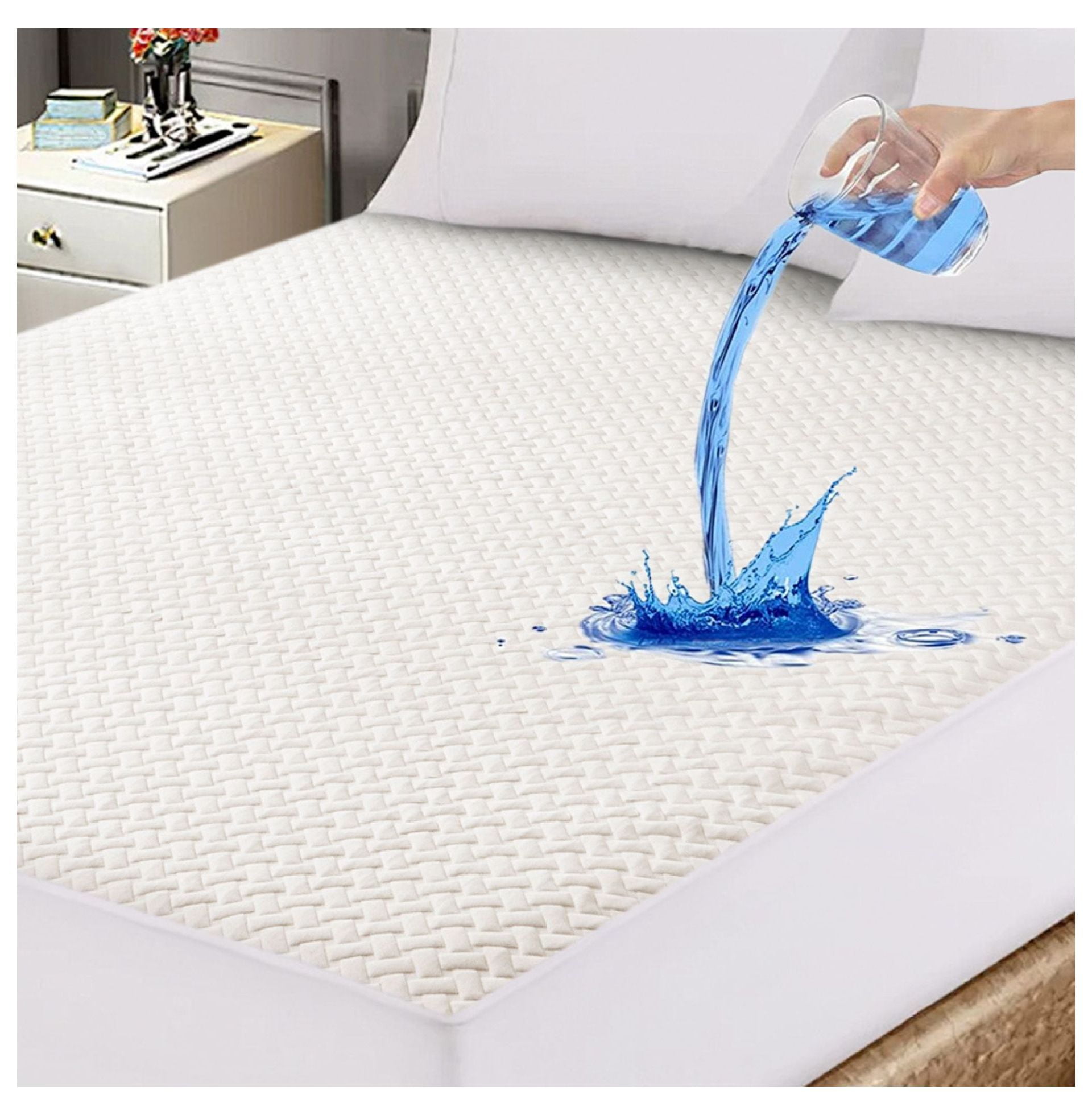 Bamboo Waterproof Bed Cover - 360° Fitted Protector, Anti-Slip Design ...